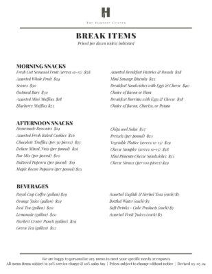Break Menus | The Harbert Center